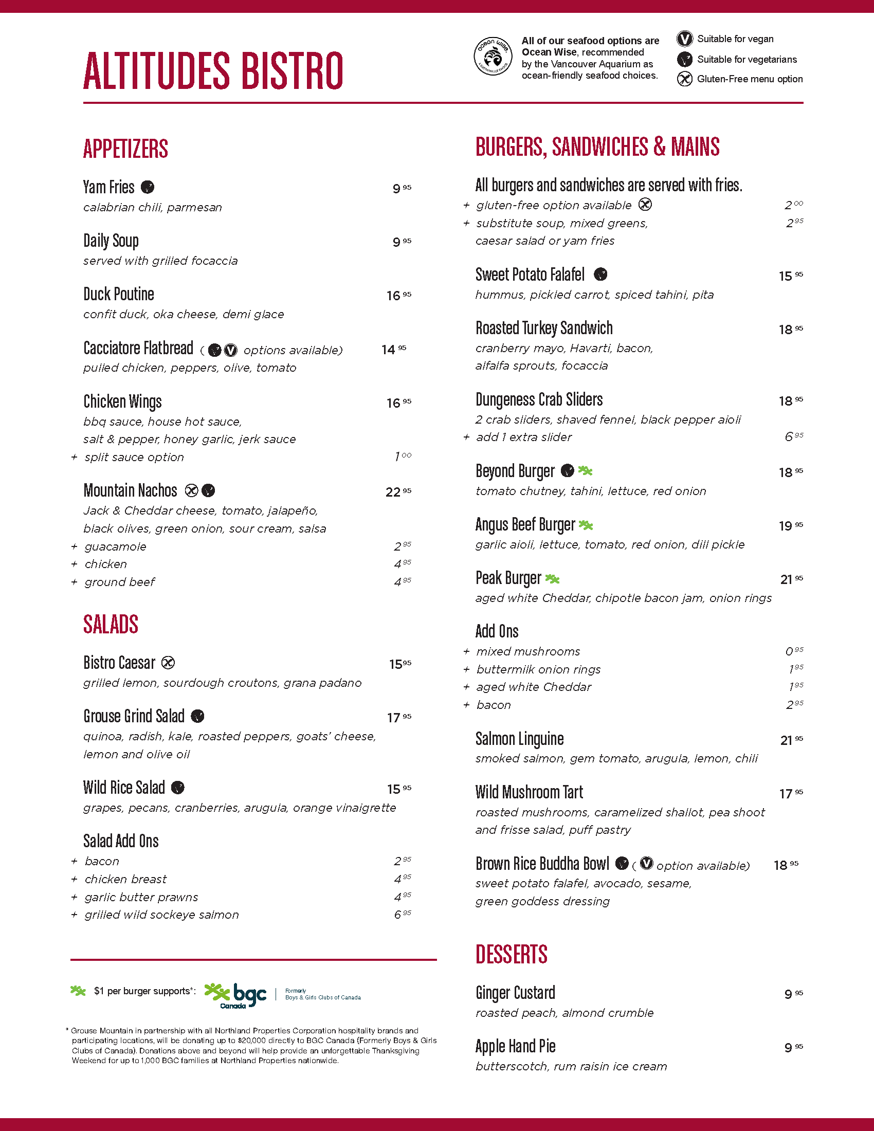 Altitudes Bistro - Menu | Grouse Mountain - The Peak of Vancouver