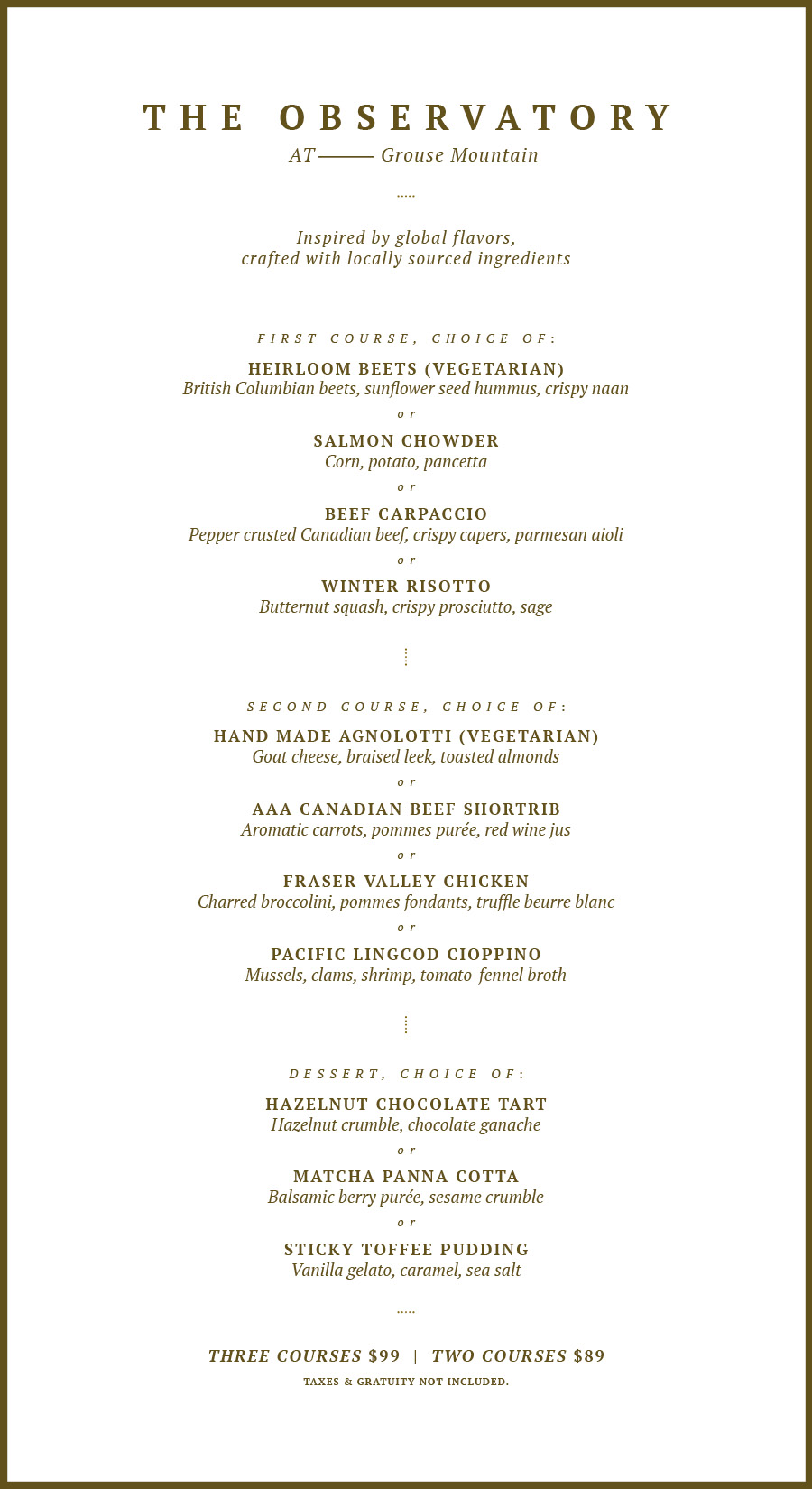 The Observatory - Observatory Menu | Grouse Mountain - The Peak of ...