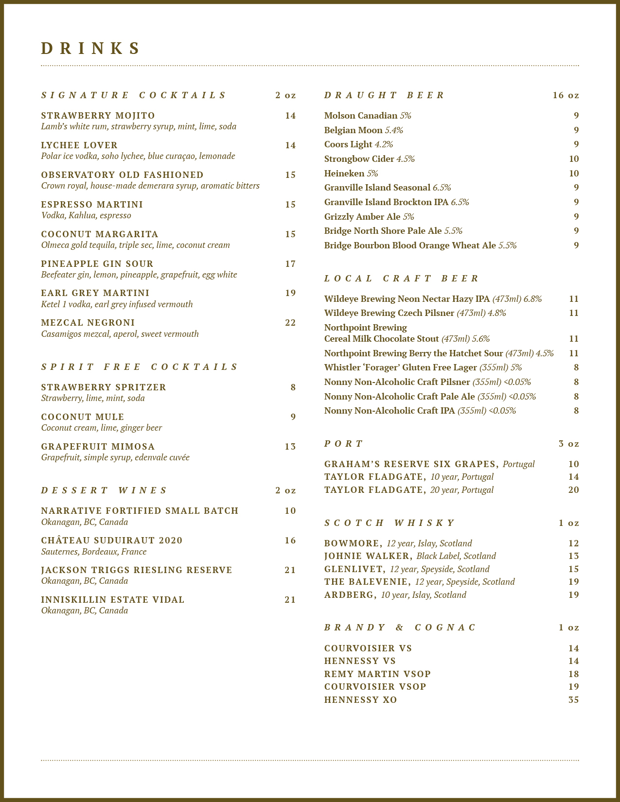 The Observatory - Observatory Menu | Grouse Mountain - The Peak of ...