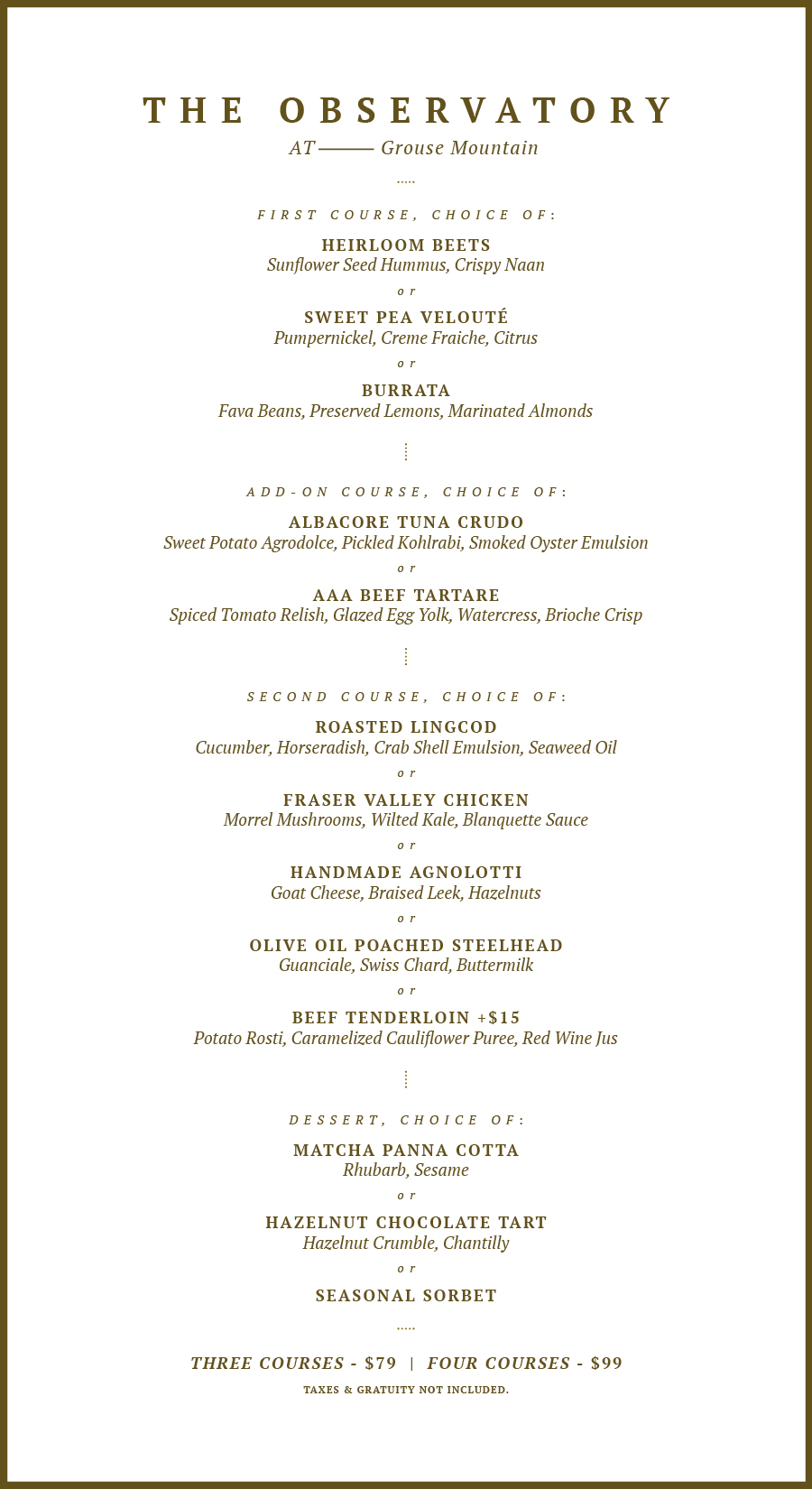 The Observatory - Observatory Menu | Grouse Mountain - The Peak of ...