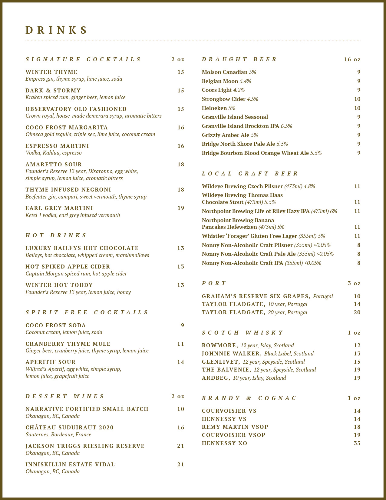 The Observatory - Observatory Menu | Grouse Mountain - The Peak of ...