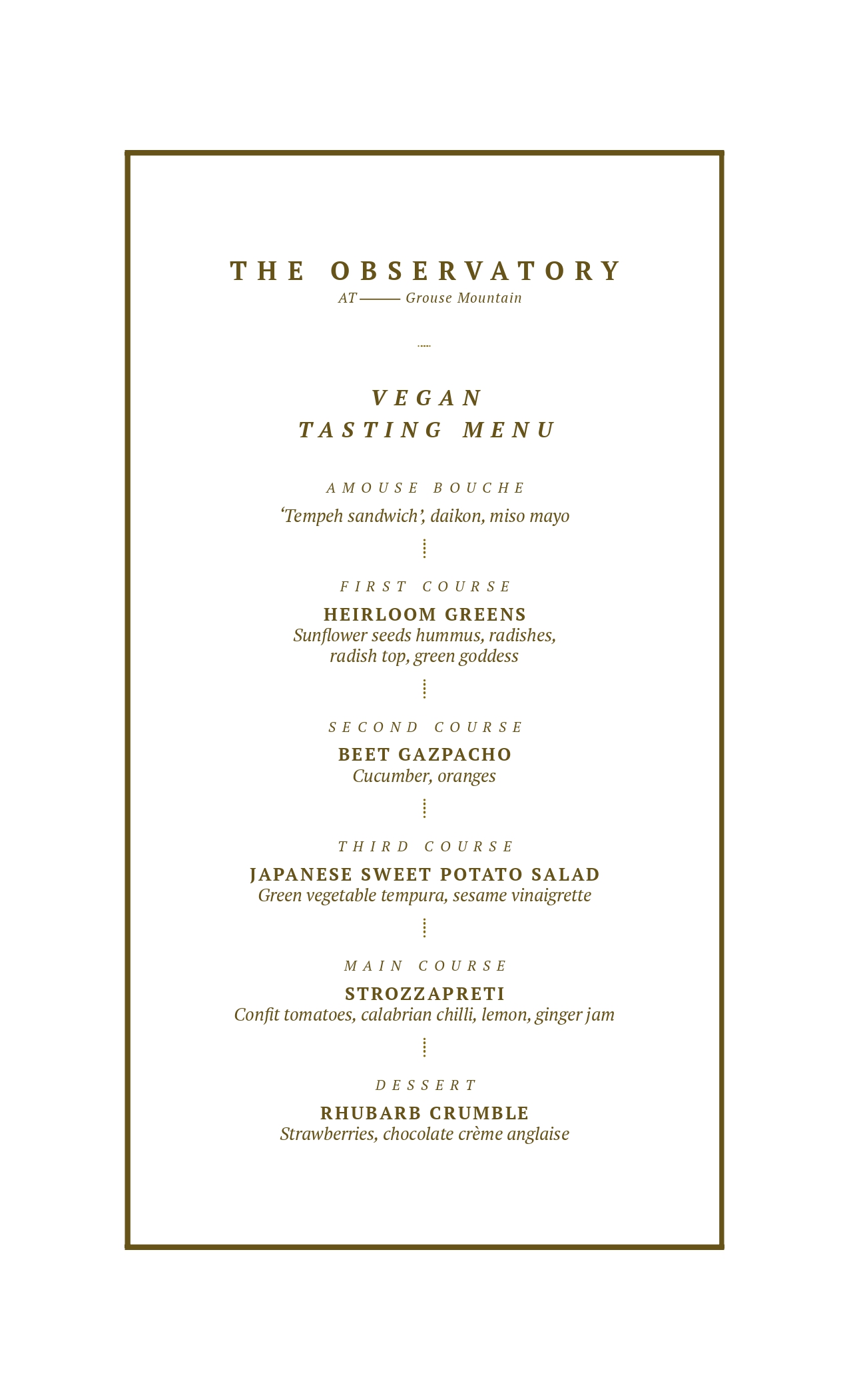 The Observatory - Vegan Tasting Menu | Grouse Mountain - The Peak of ...